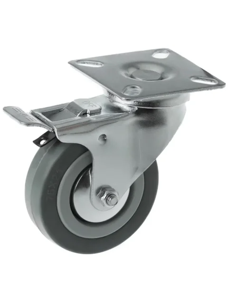 Ролик аппаратный серая резина ZipFit SCGB93 с платформой поворотный с тормозом d75-45кг