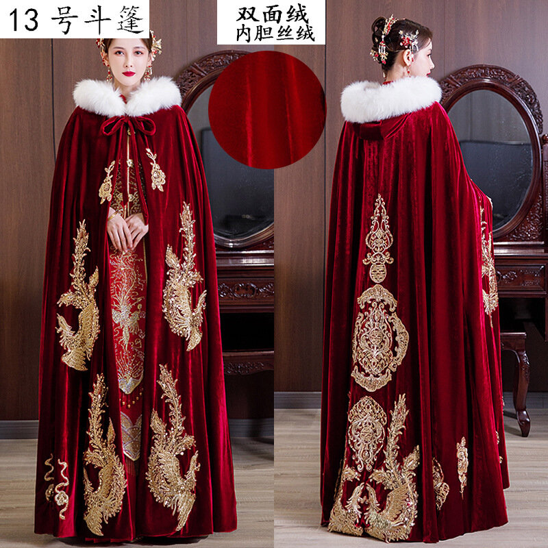 В наличии костюм Ханфу Сюхэ, утолщенный национальный стиль, красный китайский стиль, накидка с меховым воротником, свадебный шаль для невесты, зимний теплый