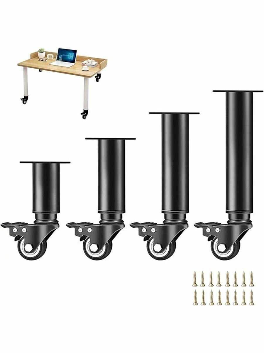 Ножки мебельные металлические/подстолье для стола/опора, Регулируемая по высоте с помощью колес, 4 шт.