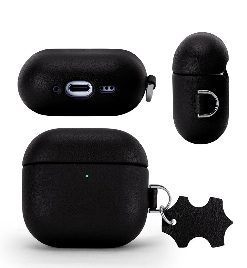 Кожаный чехол для AirPods 4/Pro 2, черный