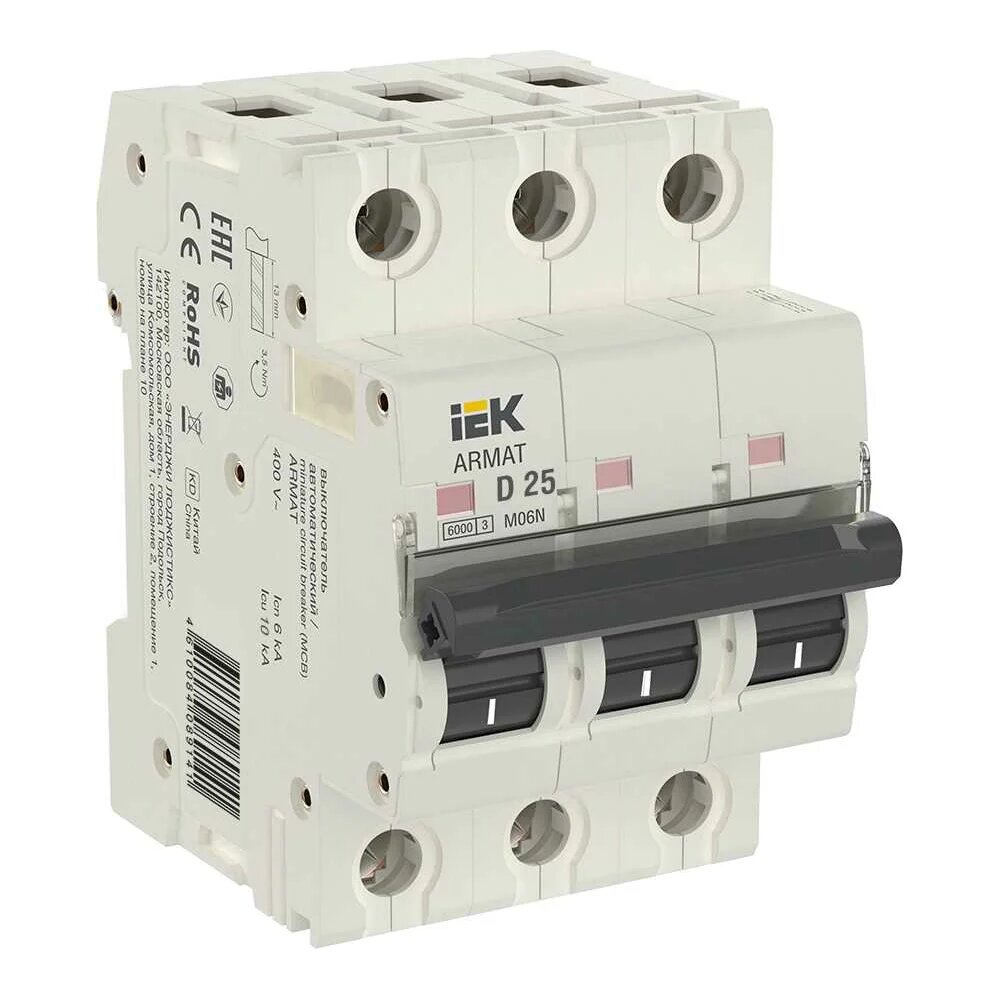 Автоматический выключатель IEK ARMAT M06N 3P D 25А AR-M06N-3-D025