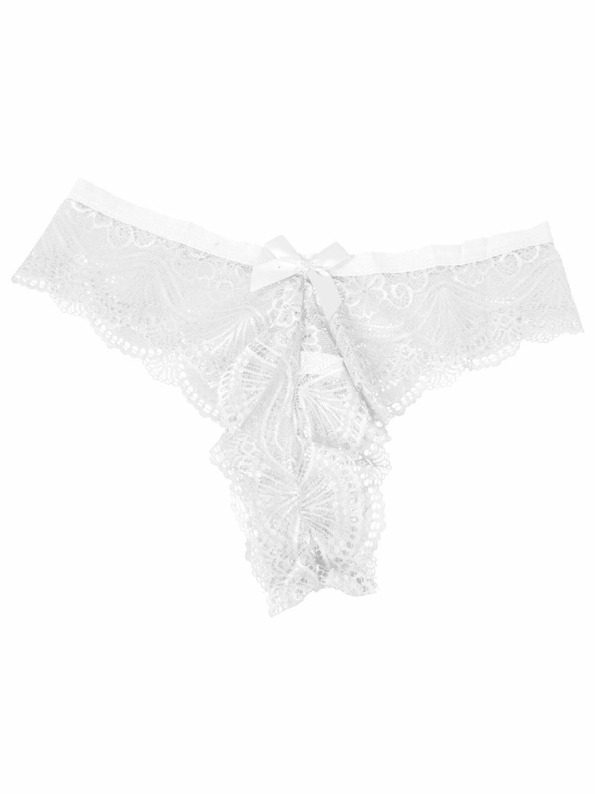 Женские стринги-бикини с кружевом, Белый - XXL