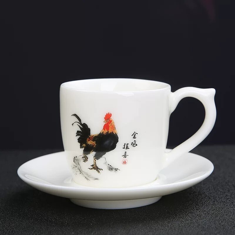 Чайная чашка из белого фарфора Дехуа в форме петуха, мастерская чашка, керамическая чашка для кунг-фу с ручкой, чайная