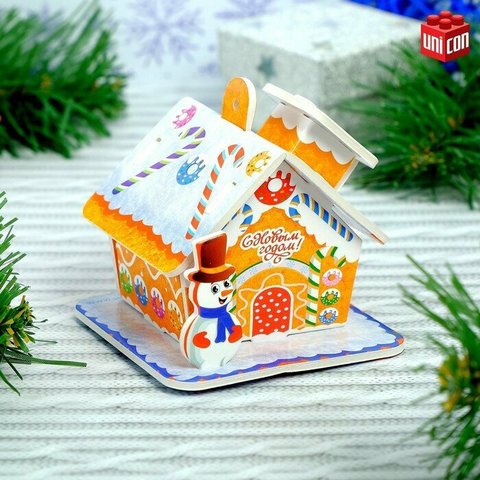 Конструктор-подвеска Unicon "Пряничный домик", 3D, картон, пластик