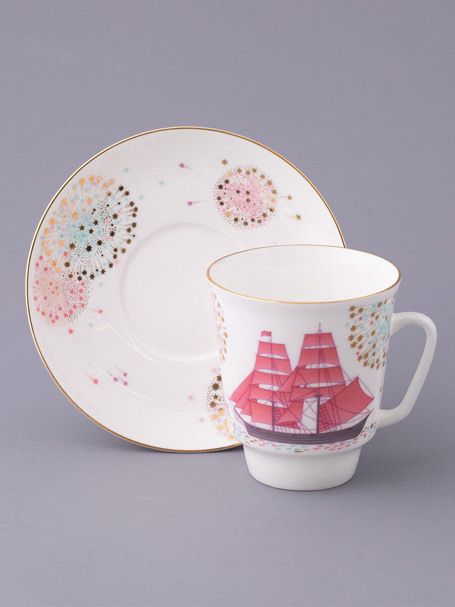 Кофейная пара "Волшебная ночь" форма Майская, 165 мл, костяной фарфор, Императорский фарфоровый завод