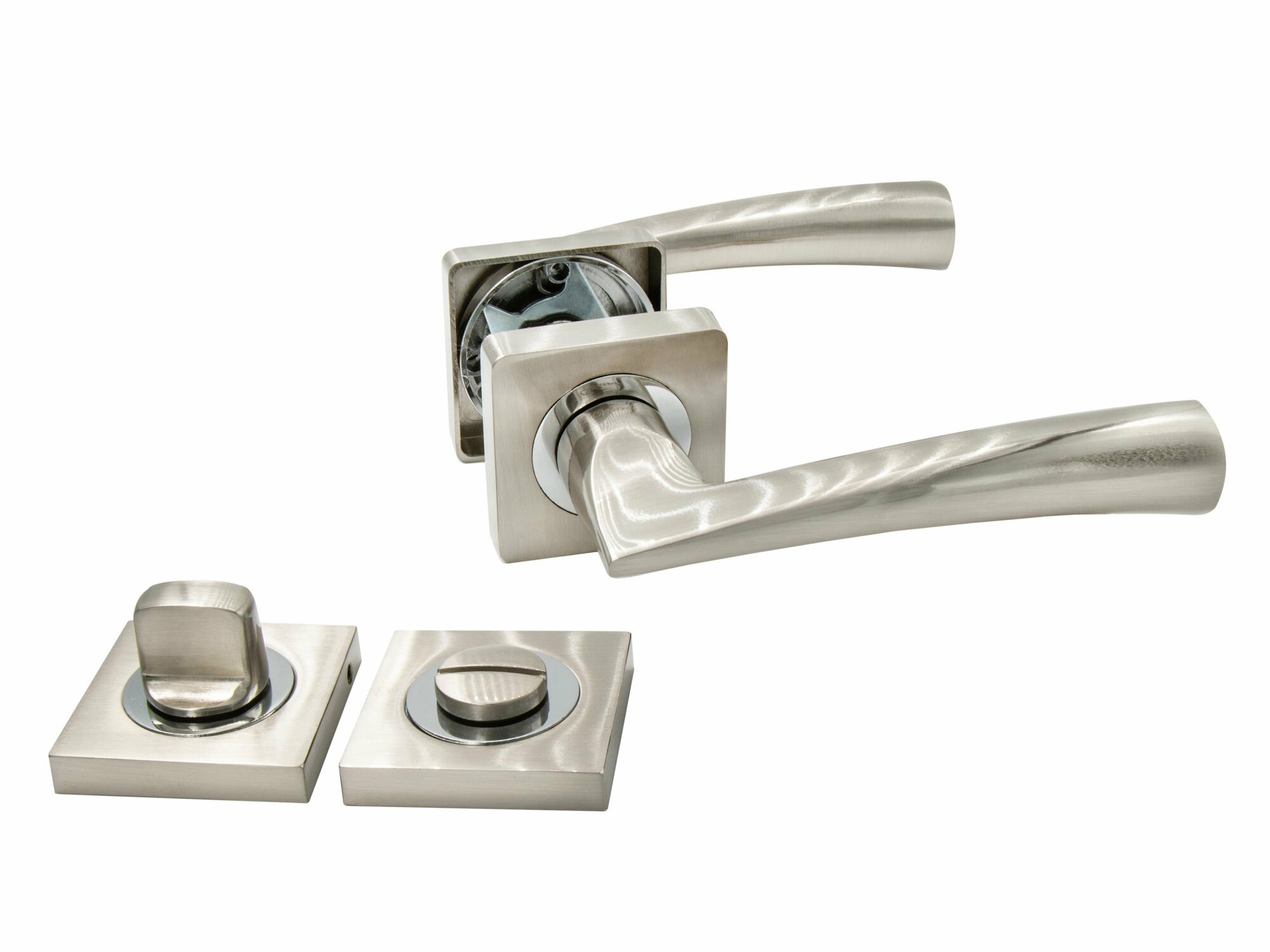 Ручка дверная межкомнатная, поворотная, нажимная Vilardi Надин SN + завертка дверная квадратная серебристый, матовый хром, никель
