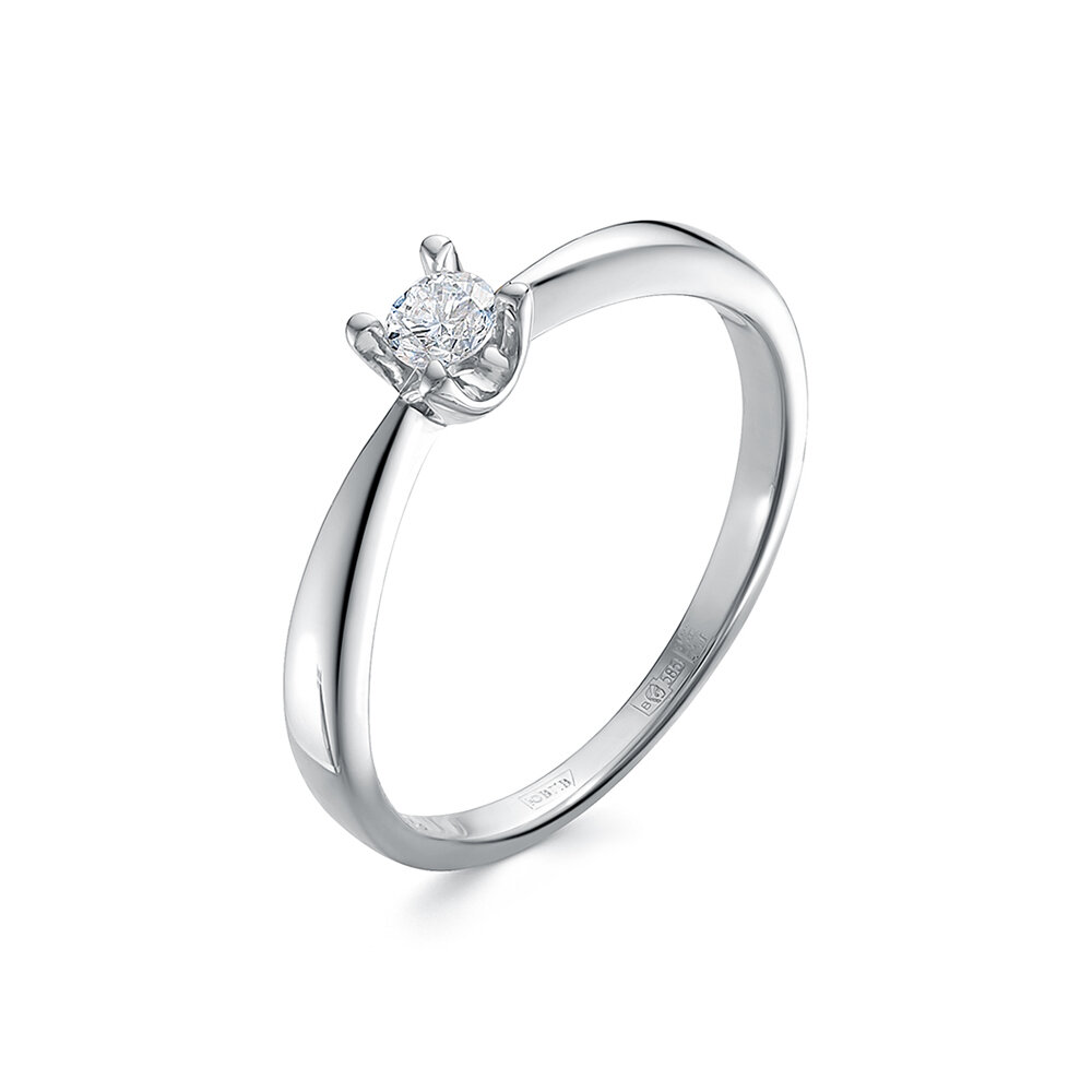 Кольцо помолвочное, белое золото, 585 проба, родирование, бриллиант