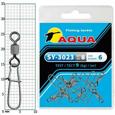 Карабин с вертлюгом для рыбалки AQUA SY-3023 №06 (упк. 8 шт.)
