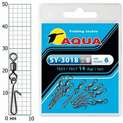 Карабин с вертлюгом для рыбалки AQUA SY-3018 №06 (упк. 8 шт.)