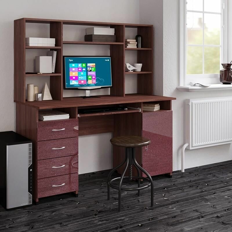 Компьютерный стол "Милан 16" 133х145х60, шимо темный / фиолетовый металлик