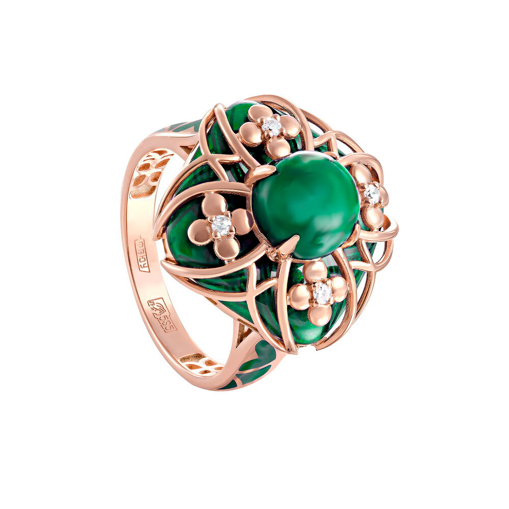 Кольцо, красное золото, 585 проба, оникс, бриллиант