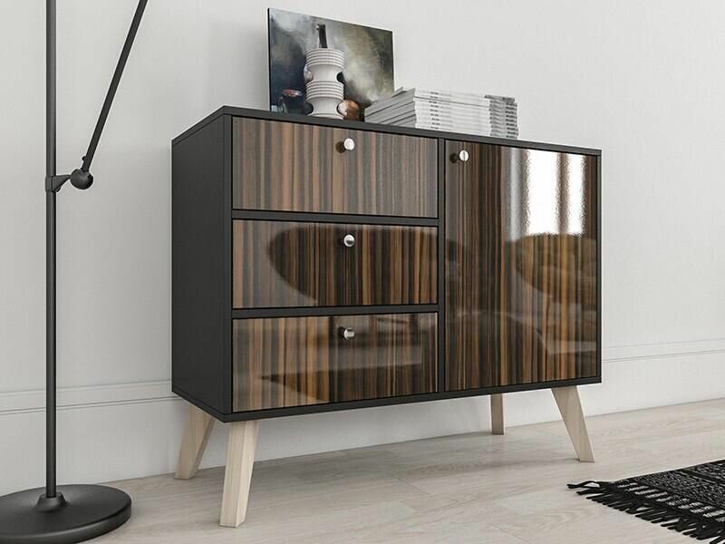 Комод для вещей "Парма 11" 100х80х40, черный / зебрано глянец