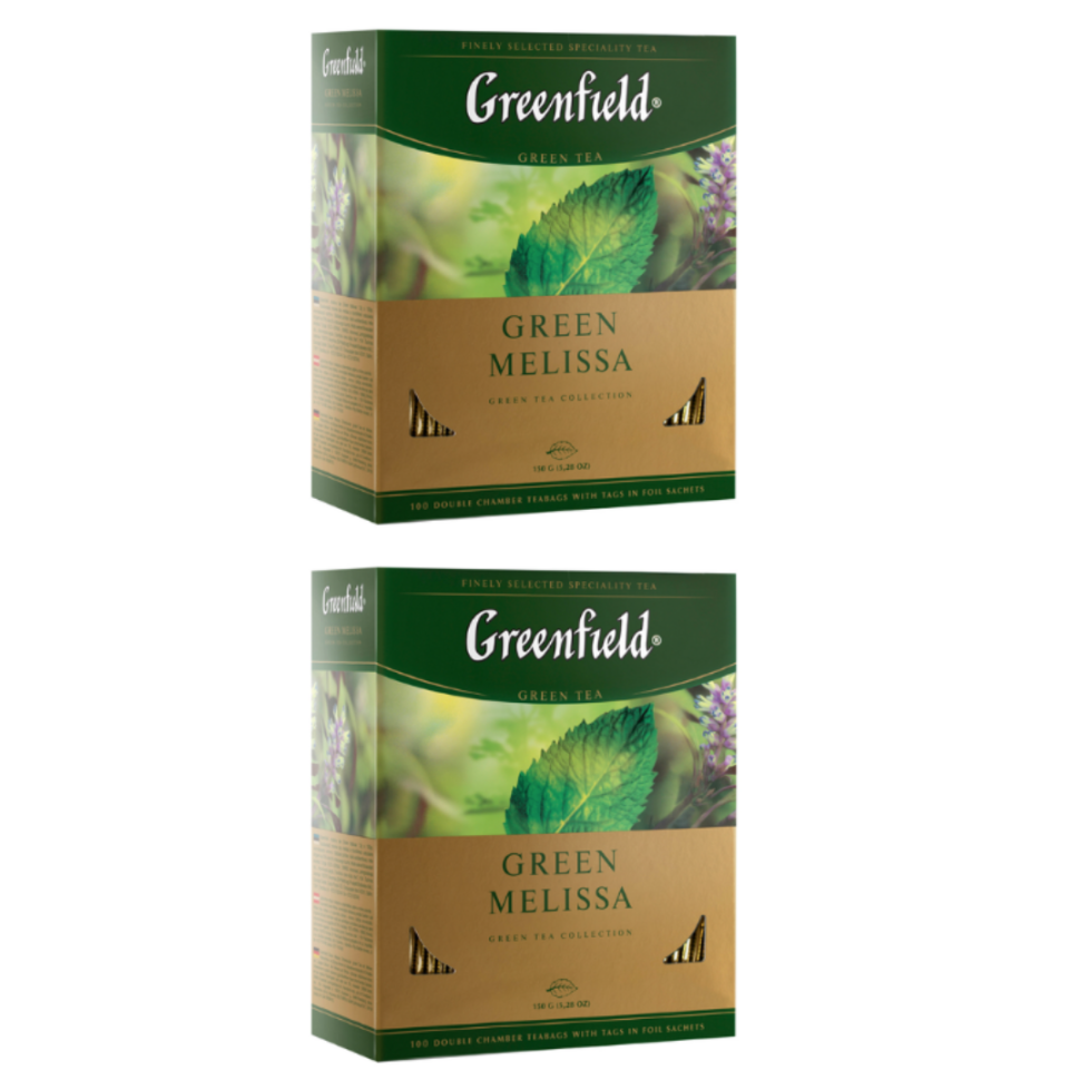 Чай зеленый в пакетиках из фольги Greenfield Green Melissa, 100 пак/уп (Гринфилд) х 2 шт