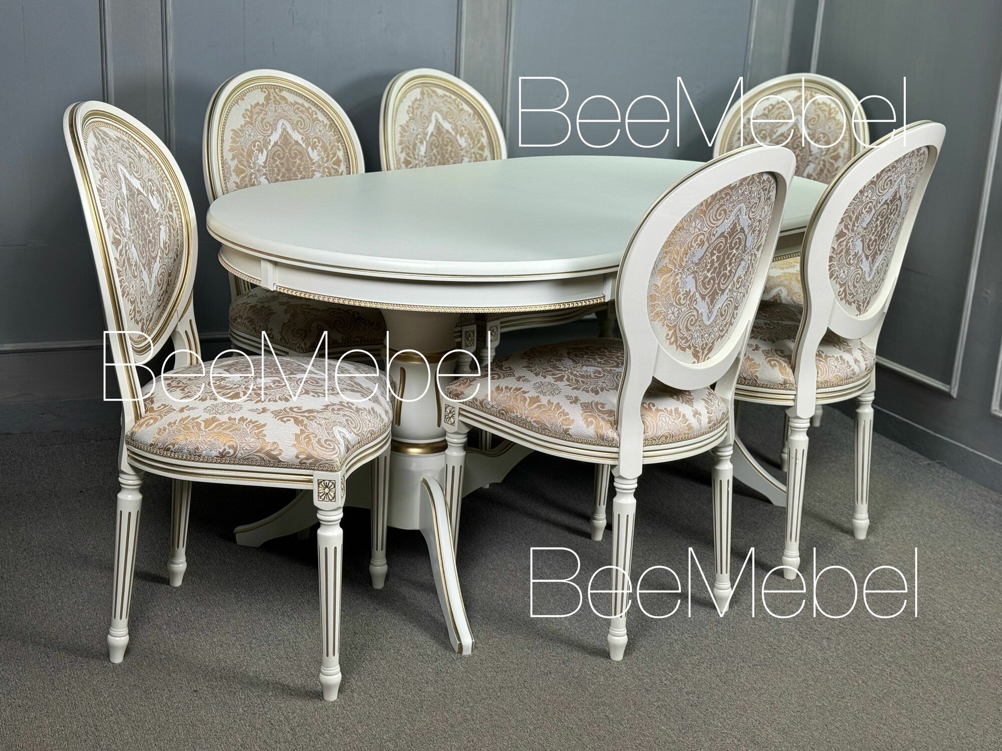 Обеденная группа, стол овальный на двух ножках 160 и 6 стульев