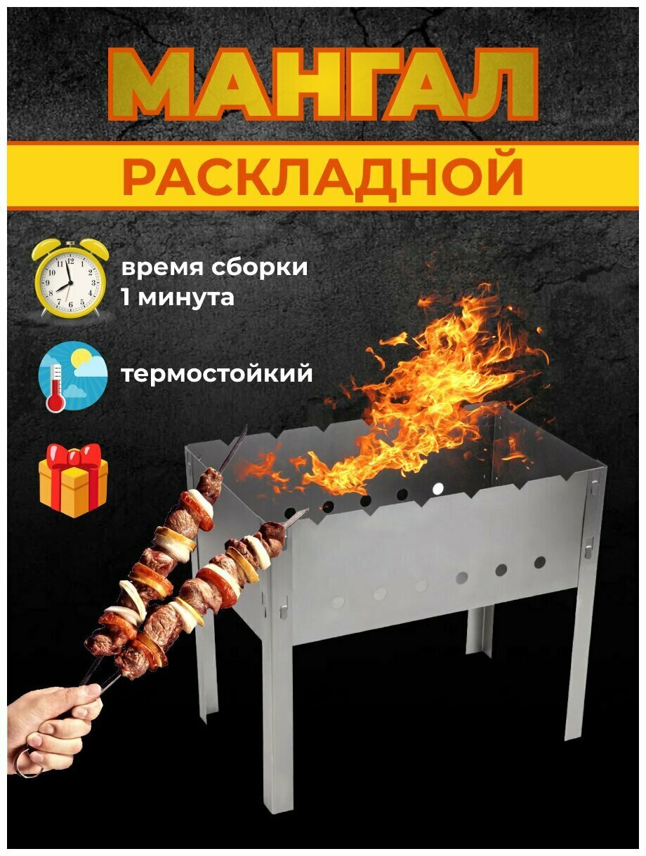 Мангал сборный с 6 шампурами 500х250х500мм