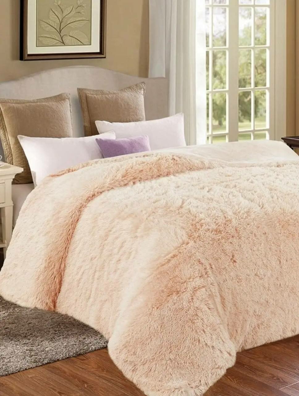 Теплый плед с длинным ворсом, светло-бежевый, 200х220 см