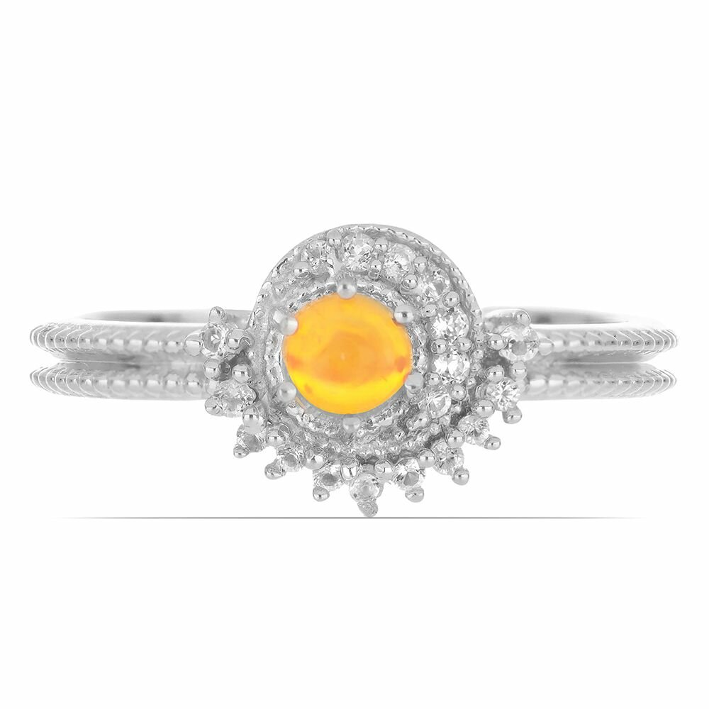 Кольцо тонкое, серебро, 925 проба, родирование, топаз, опал