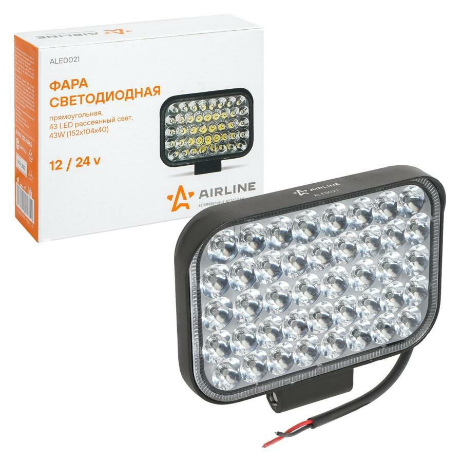 AIRLINE ALED021 Фара светодиодная прямоугольная 43LED, направленный свет, 43Вт, 152х104х40мм, 12/24В AIRLINE ALED021