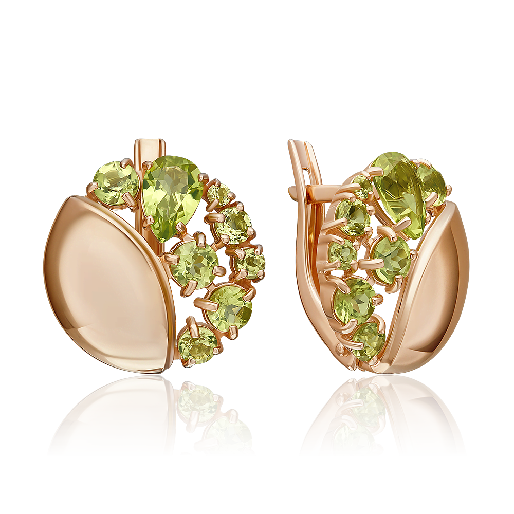 Серьги, красное золото, 585 проба, хризолит