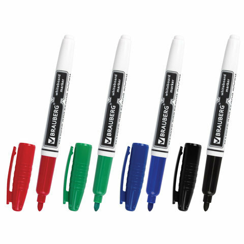 Маркеры стираемые для белой доски набор 4 цвета, BRAUBERG, 4 мм, эргономичный корпус, 150850