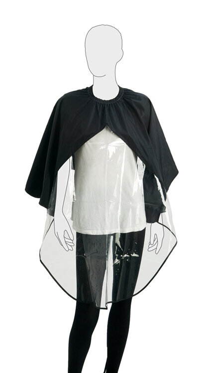 Пеньюар парикмахерский Dewal на крючках черный с прозрачной вставкой ПВХ 138х150см