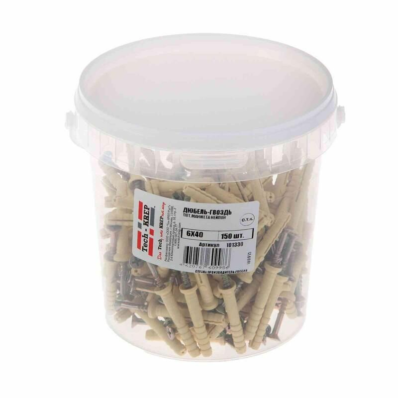 Дюбель-гвоздь Tech-Krep потайной, с бортиком, размер 6х40 мм, нейлон, 150 шт