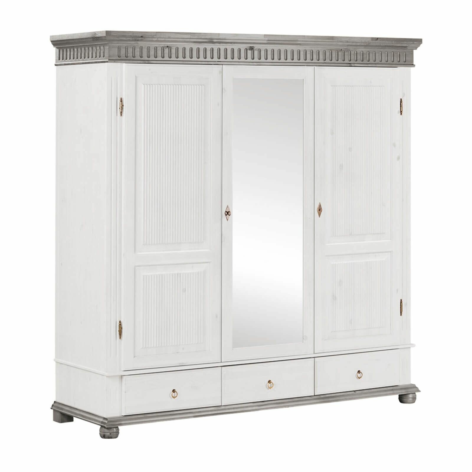 Белорусский Шкаф из массива сосны Хельсинки 3 SP-GT (N) (белый воск+серый)