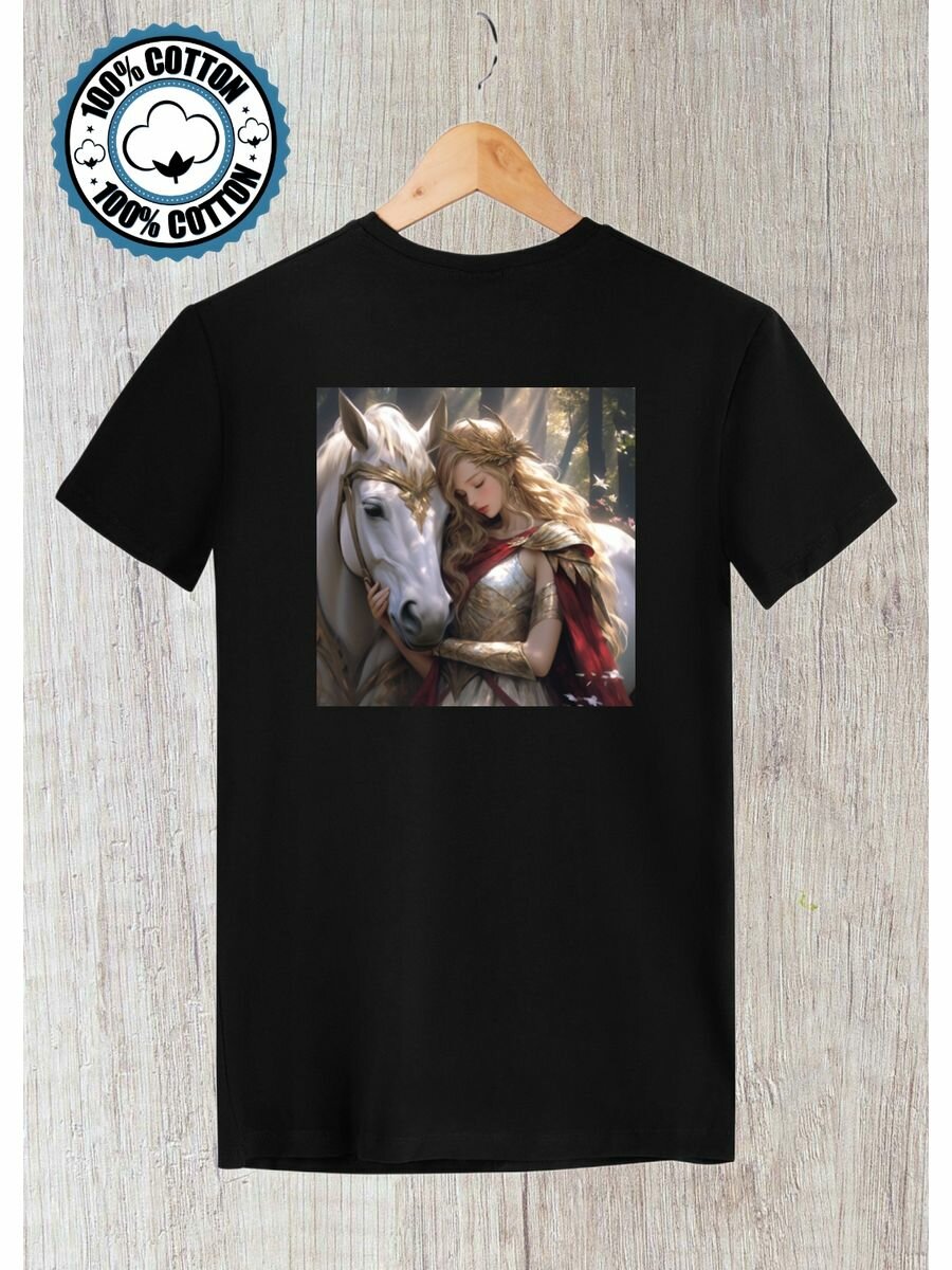Футболка лошадь и девушка лес сказка