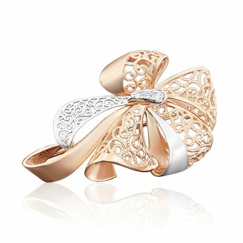 Брошь, красное золото, 585 проба, родирование, фианит