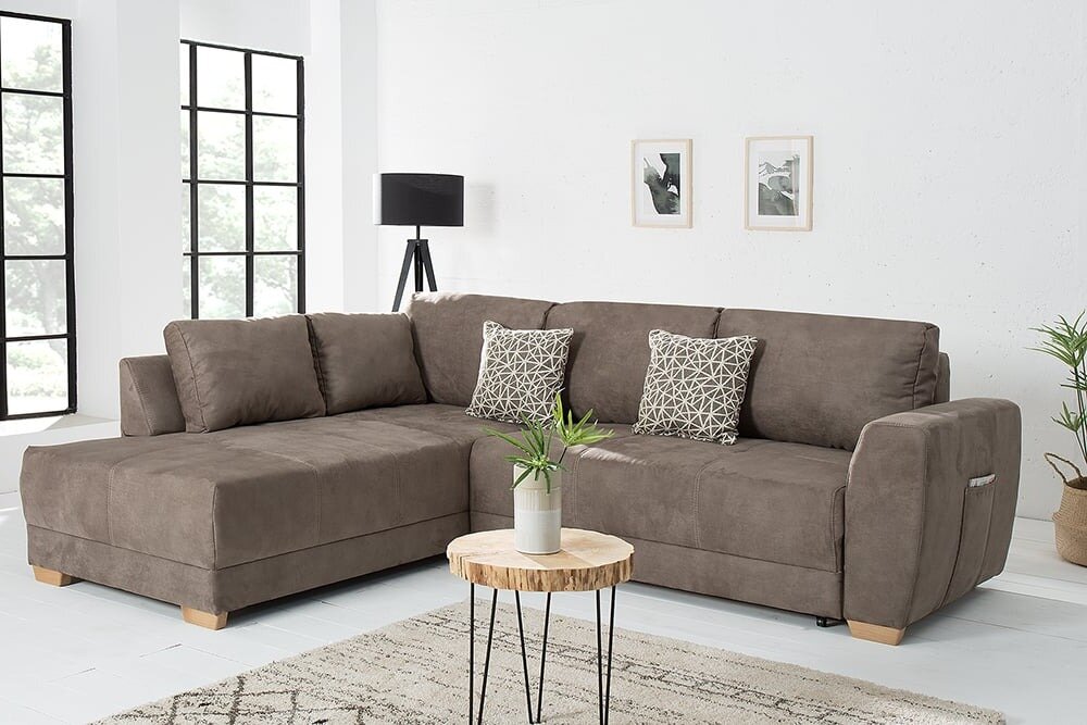 Диван угловой Harizma-Mebel Петербург мод3, еврокнижка, обивка из текстиля, коричневый