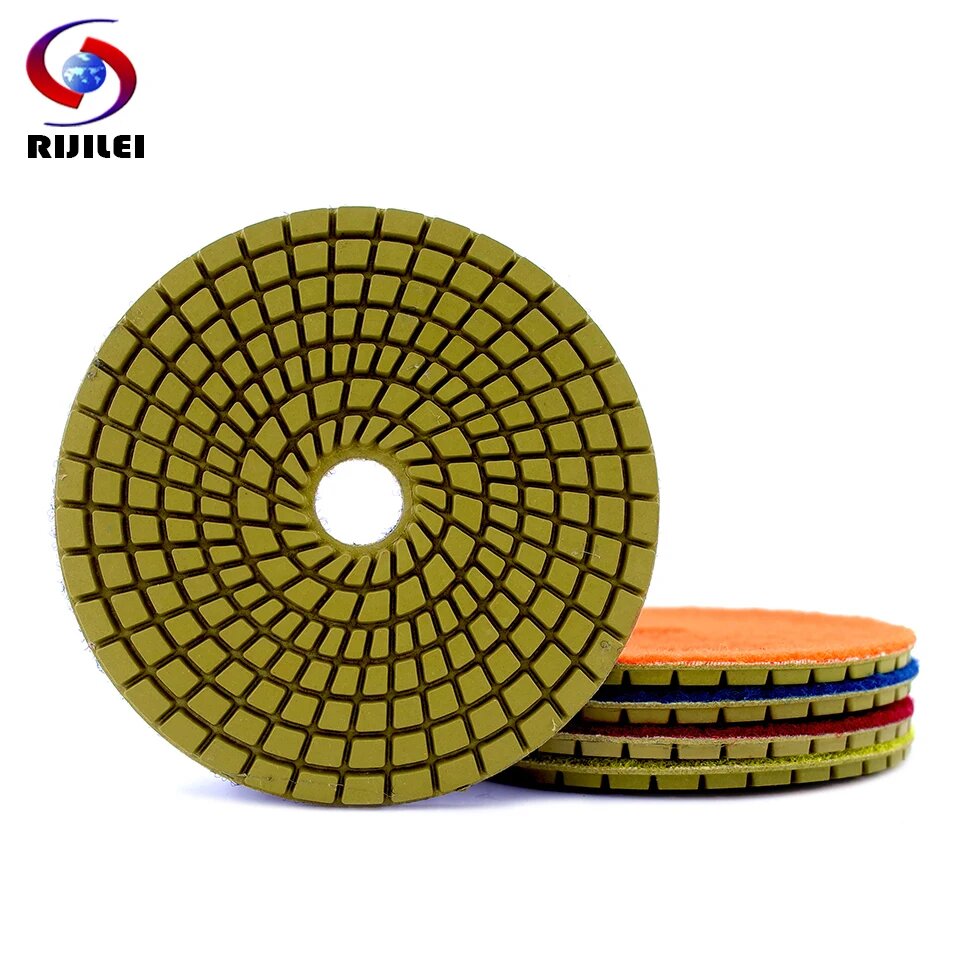 RIJILEI 5 шт. 4-дюймовые подушечки для влажной полировки, 5 ступеней, шлифовальные диски для гранита, камня, бетона, пола, полировки мрамора 150