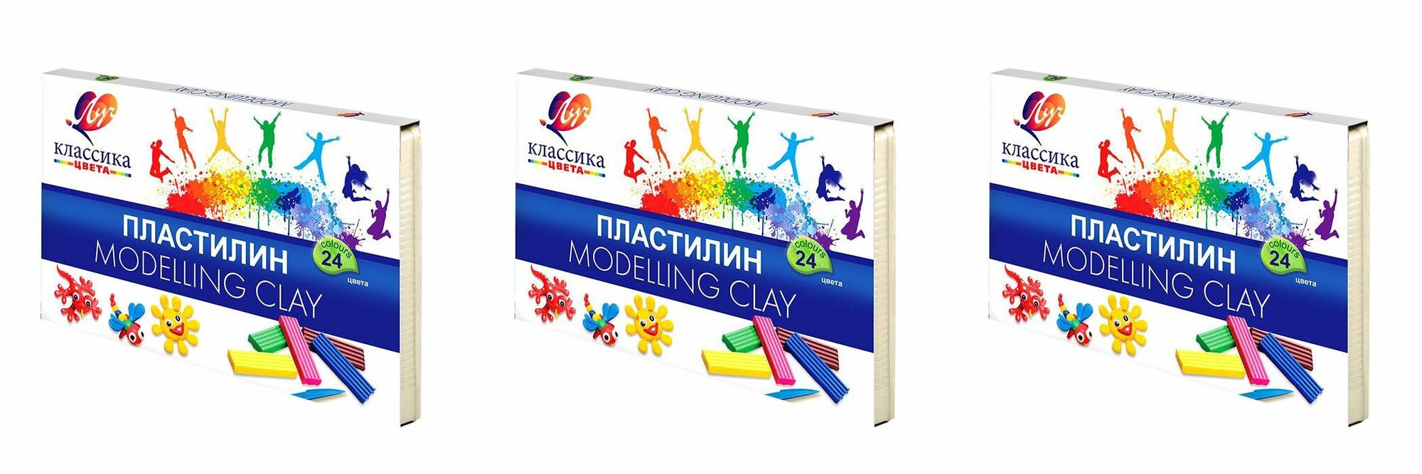 Луч Пластилин, Классика, 24 цветов, 480 г, 3 уп