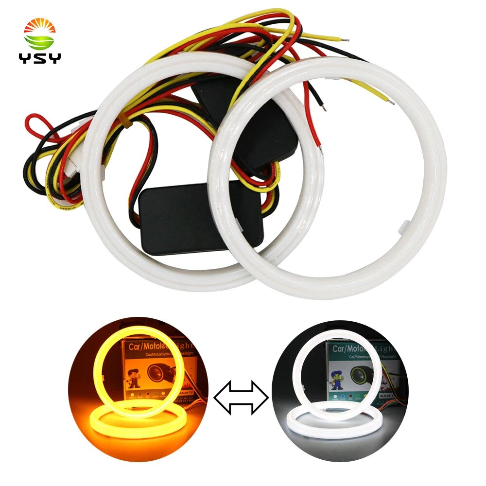 2X хлопковые светло-белые и желтые светодиодные ангельские глазки кольцо с ореолом 60 мм 2pcs 110mm