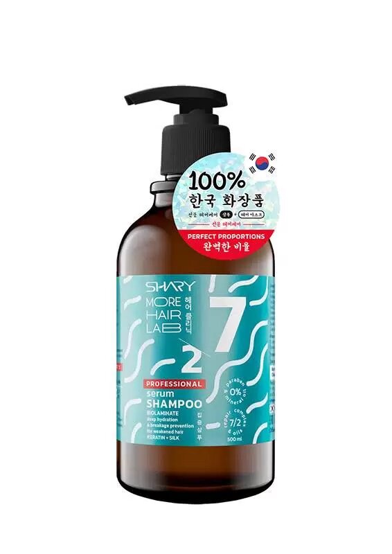 Shary биоламинирующий шампунь-сыворотка для суперувлажнения и предотвращения ломкости ослабленных волос KERATIN + SILK, 500 мл