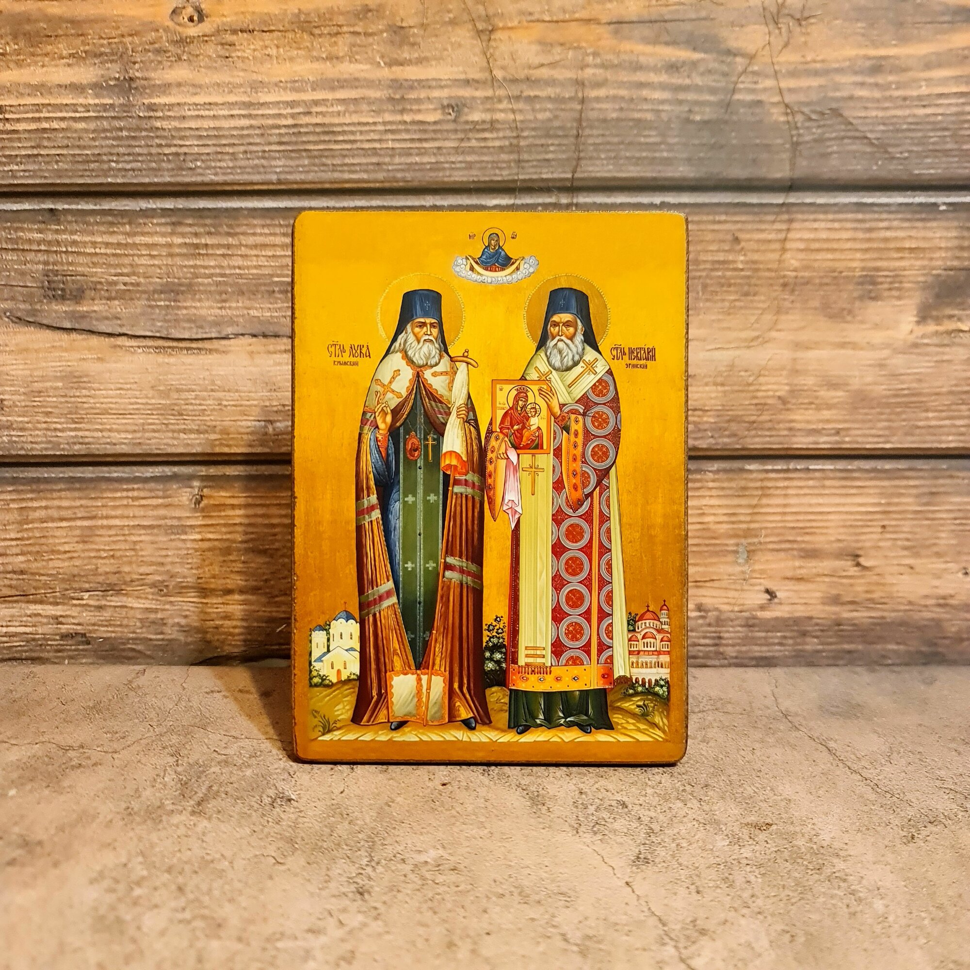 Освященная икона "Лука Крымский и Нектарий Эгинский", 10*13,5 см