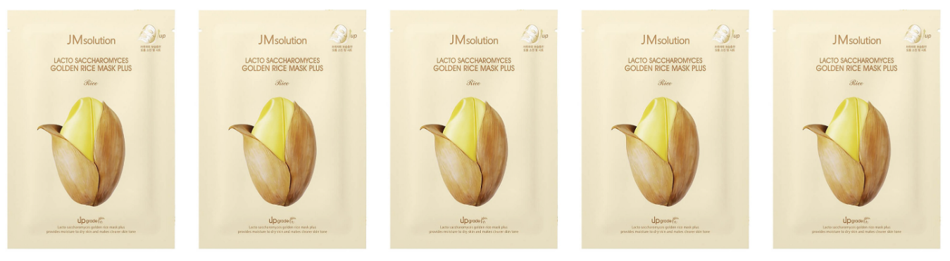 Маска тканевая JMsolution выравнивающая тон кожи с золотом, рисом и лактобактериями, Lacto Saccharomyces Golden Rice Mask, 30 мл, 5 шт