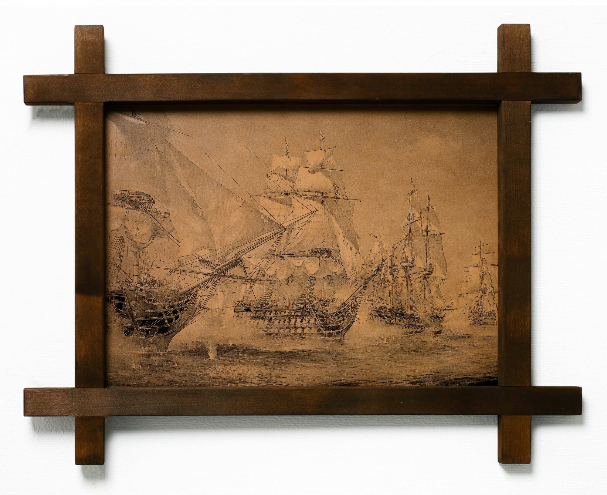 Картина интерьерная из кожи "Морское сражение", BoomGift