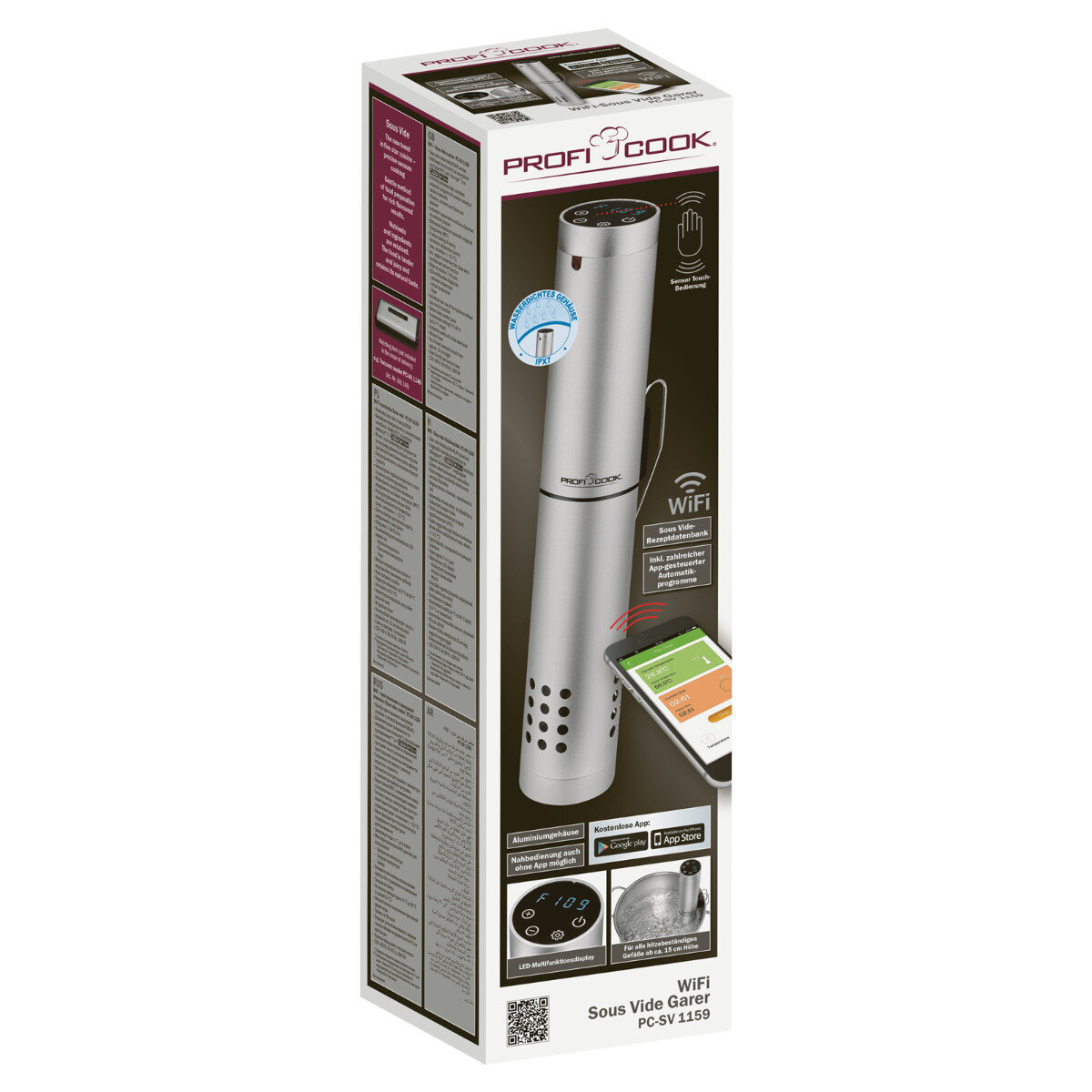 Су-вид ProfiCook PC-SV1159 Silber, нержавеющая сталь, алюминий, сенсорный экран, Wi-Fi