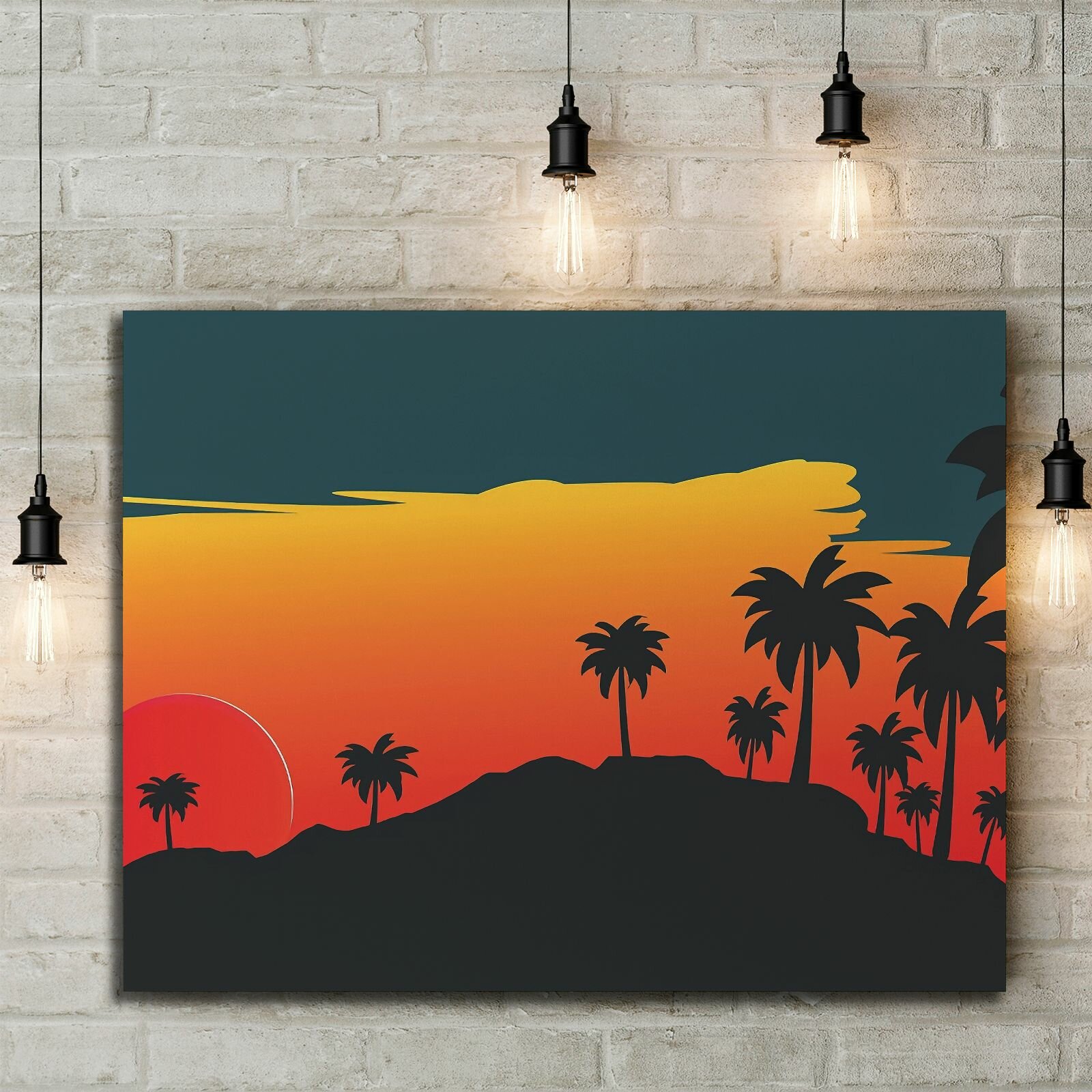 Картина для интерьера 45 х 65 см. Пальмы на закате