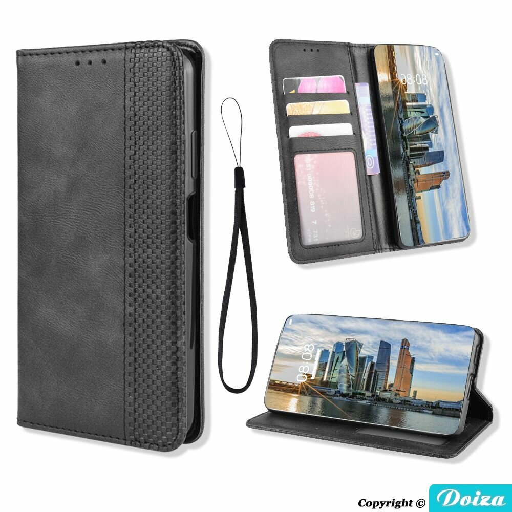 Противоударный чехол Nothing phone 1 MyPads с карманом для фото и карт, экокожа, черный