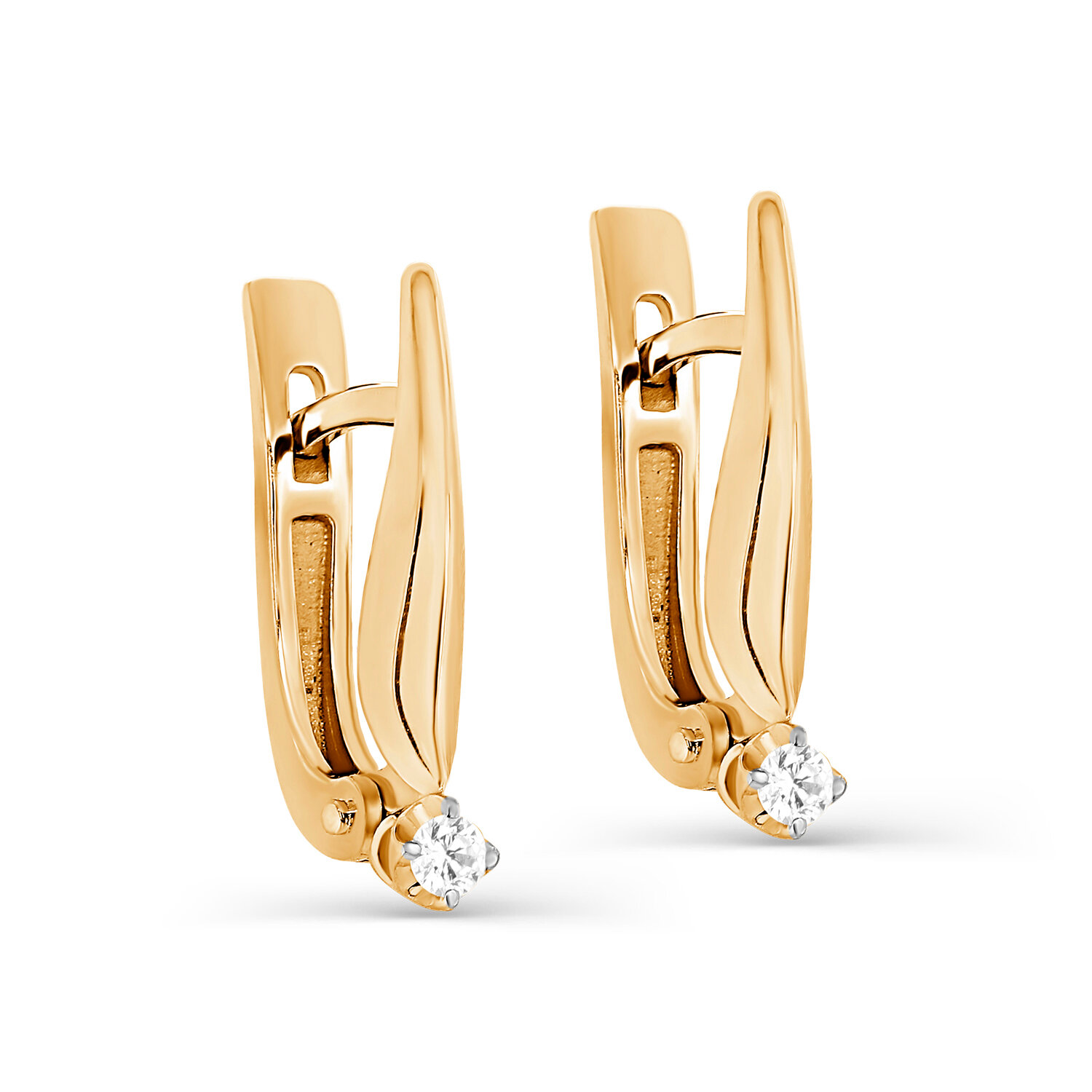 Серьги, желтое золото, 585 проба, бриллиант