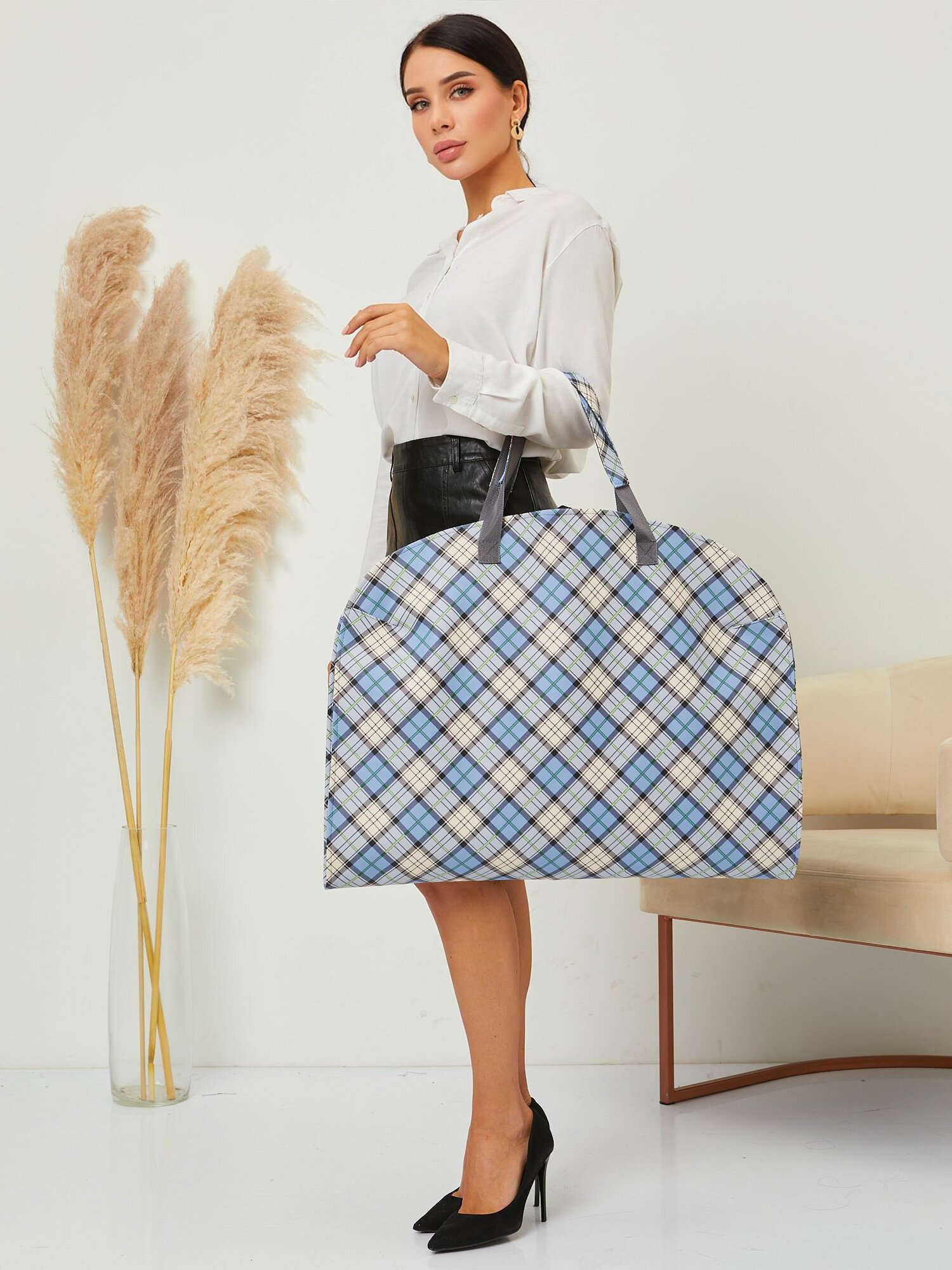 Портплед из экокожи дорожный для костюма, чехол для одежды с длинными ручками на молнии 90*55 см