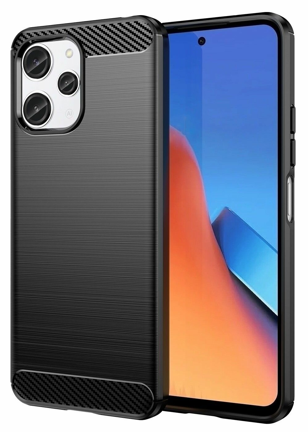 Чехол на Xiaomi Redmi 12 силиконовый карбон сталь чёрный