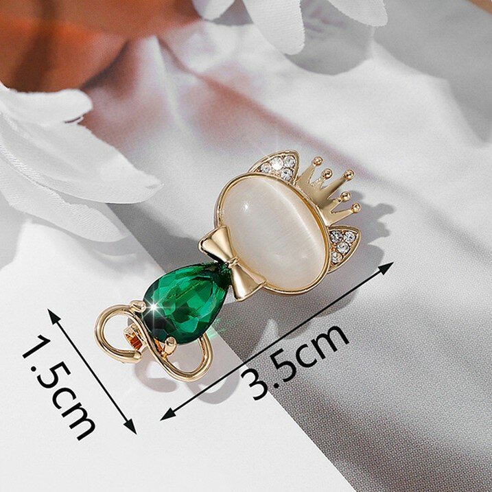 Брошь, кошачий глаз синтетический, стразы