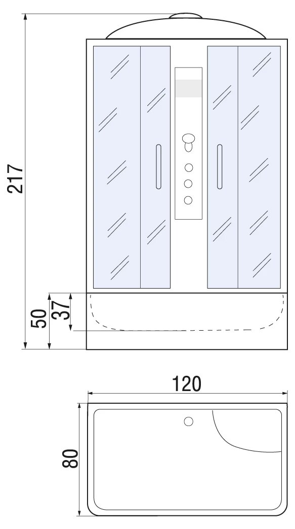 Душевая кабина River "Sena" 120x80x217 см, тропический душ, высокое сиденье