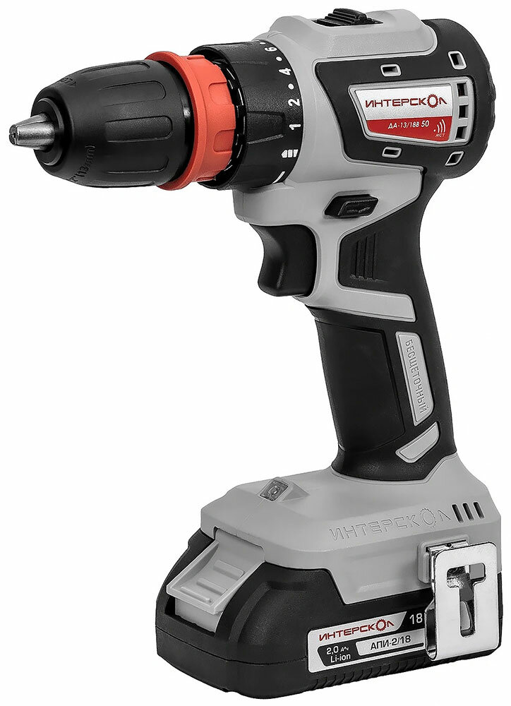 Бесщеточная аккумуляторная дрель-шуруповерт Интерскол ДА-13/18В, 50 комби, 2 АКБ, 2 Ач, ЗУ, кейс (776.2.2.79)