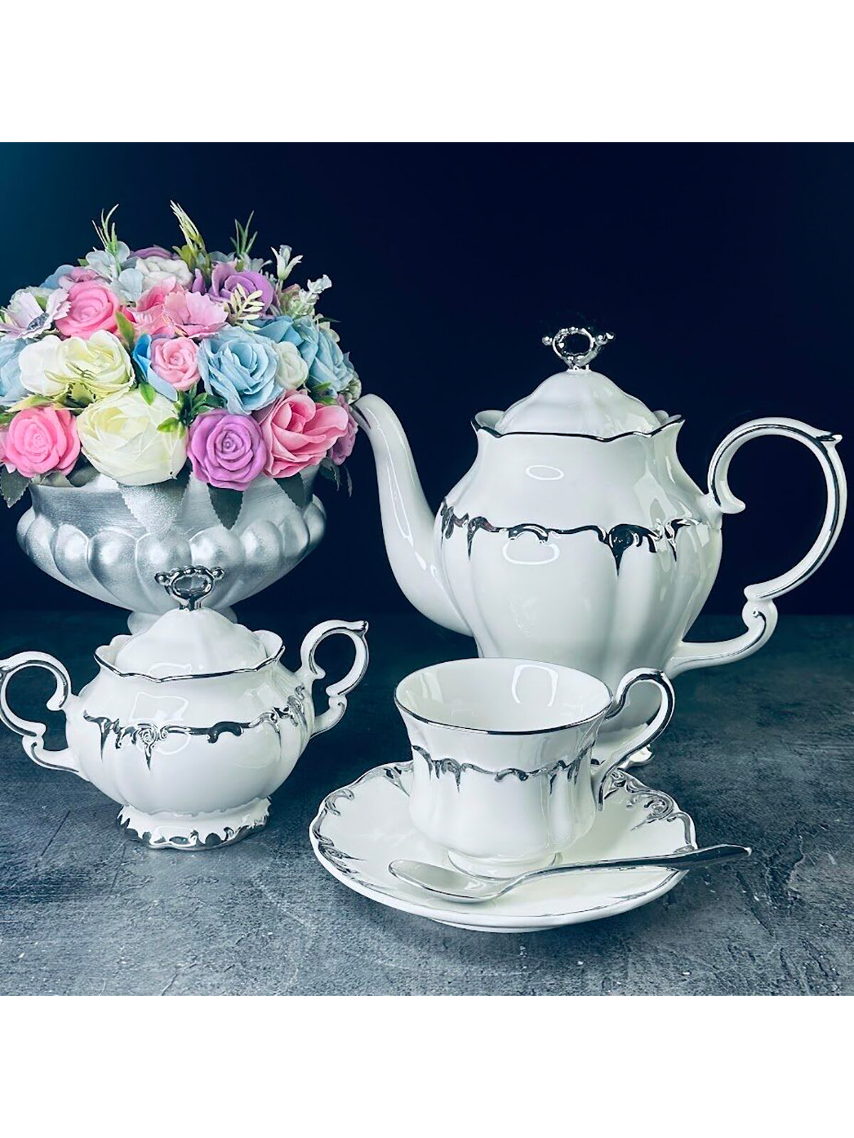 Чайный сервиз 6 персон Lenardi Argento, фарфор, 16 пр