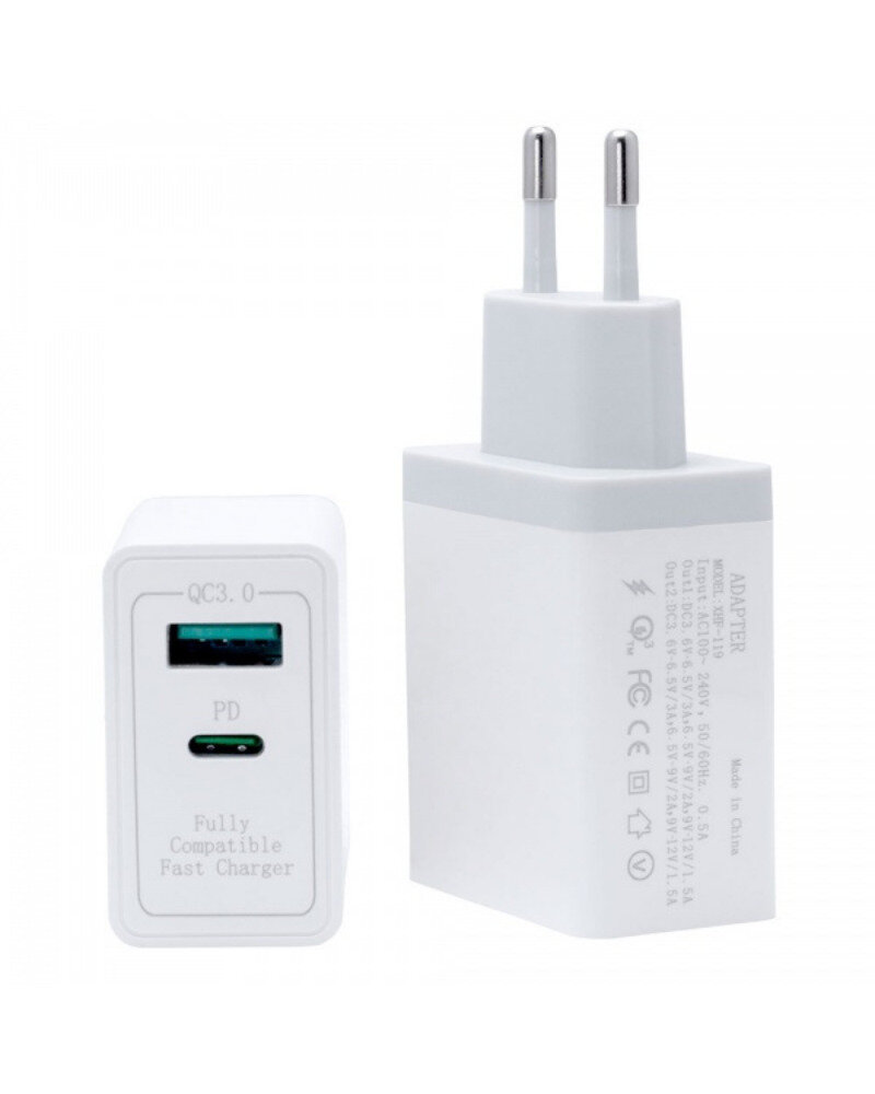 Сетевой Адаптер на два выхода Type-C / USB Fast Charge / Быстрая зарядка QC3.0 / Зарядное устрайство для Android