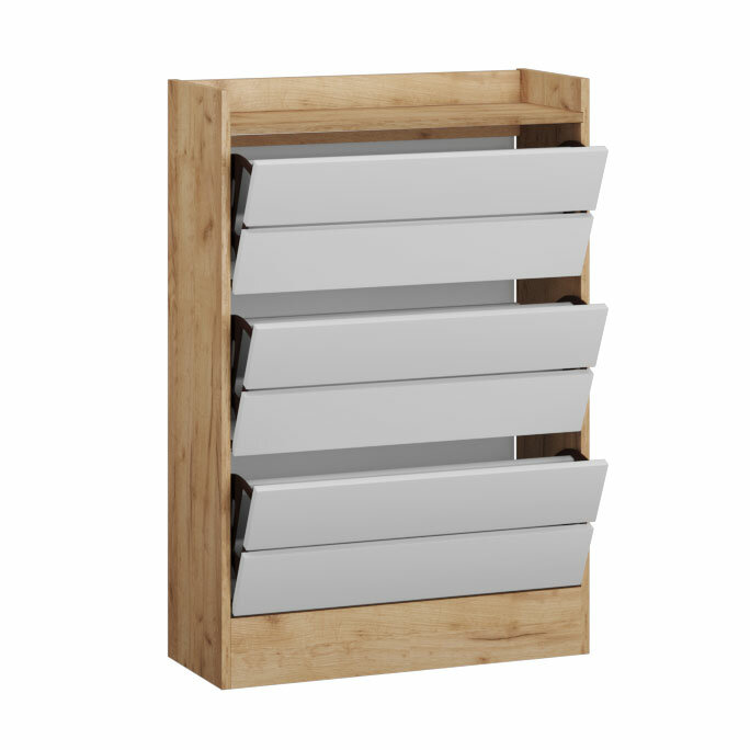 Обувница Ямайка ЯПТ-2 , с полками для обуви, ЛДСП, цвет- белый/дуб крафт золотой, 70*102.6*27 см