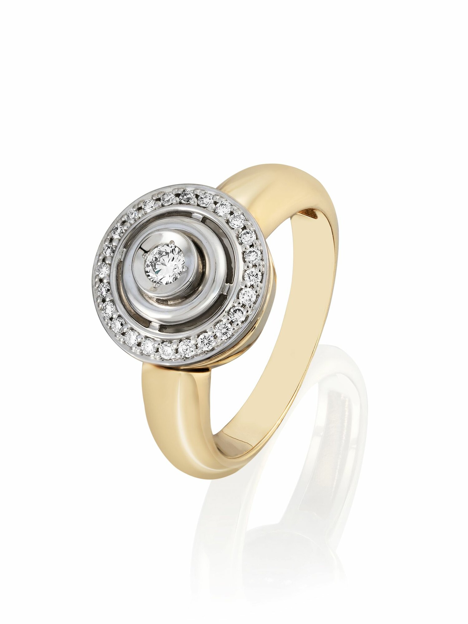 Кольцо помолвочное, комбинированное золото, 585 проба, бриллиант